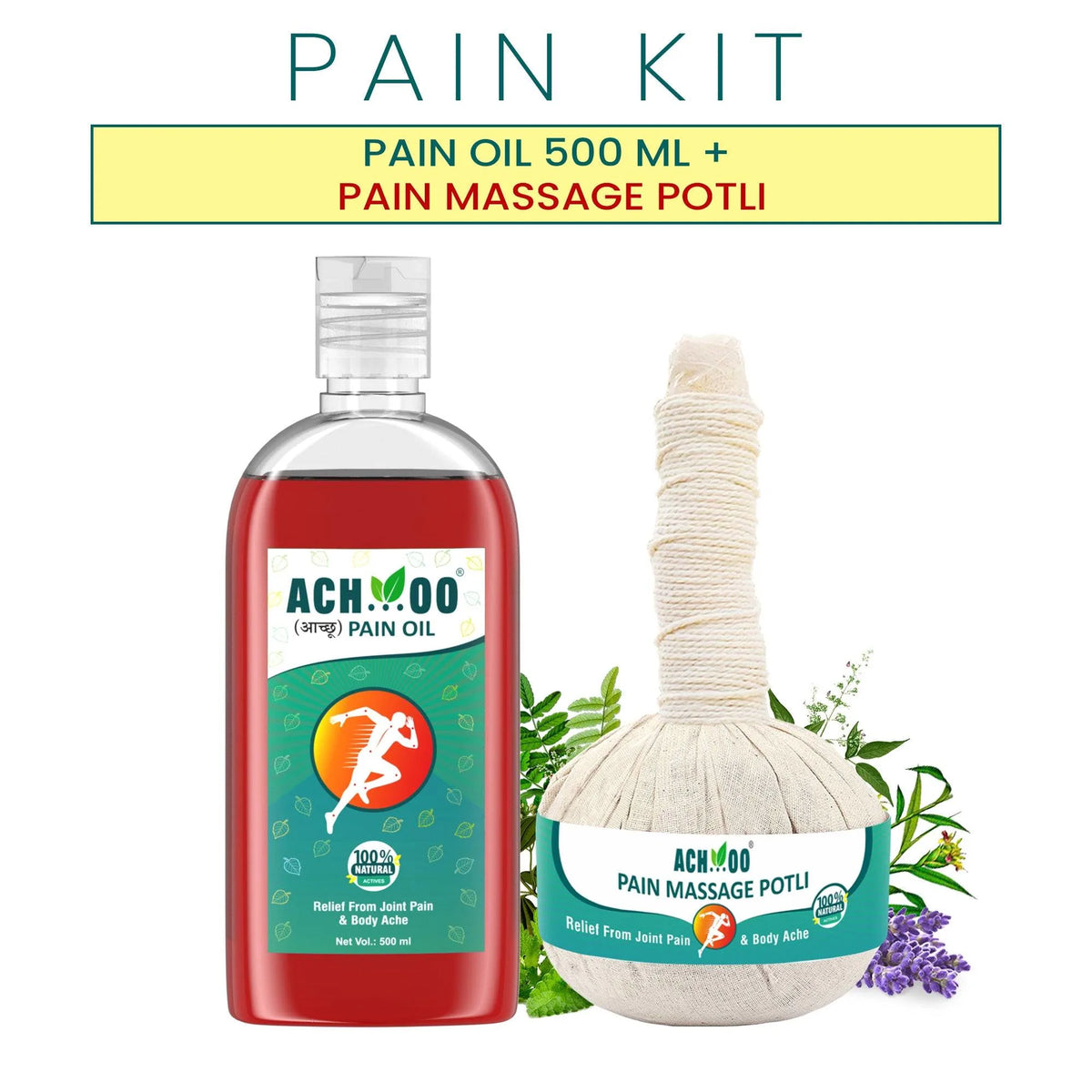 Pain Kit - Achoo Pain Oil 500ml + Achoo Pain Massage Potli – Brawn Herbal